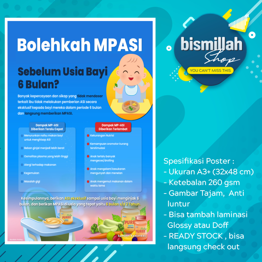 Jual Poster kebidanan dampak MPASI terlalu cepat dan terlambat MP ASI ...