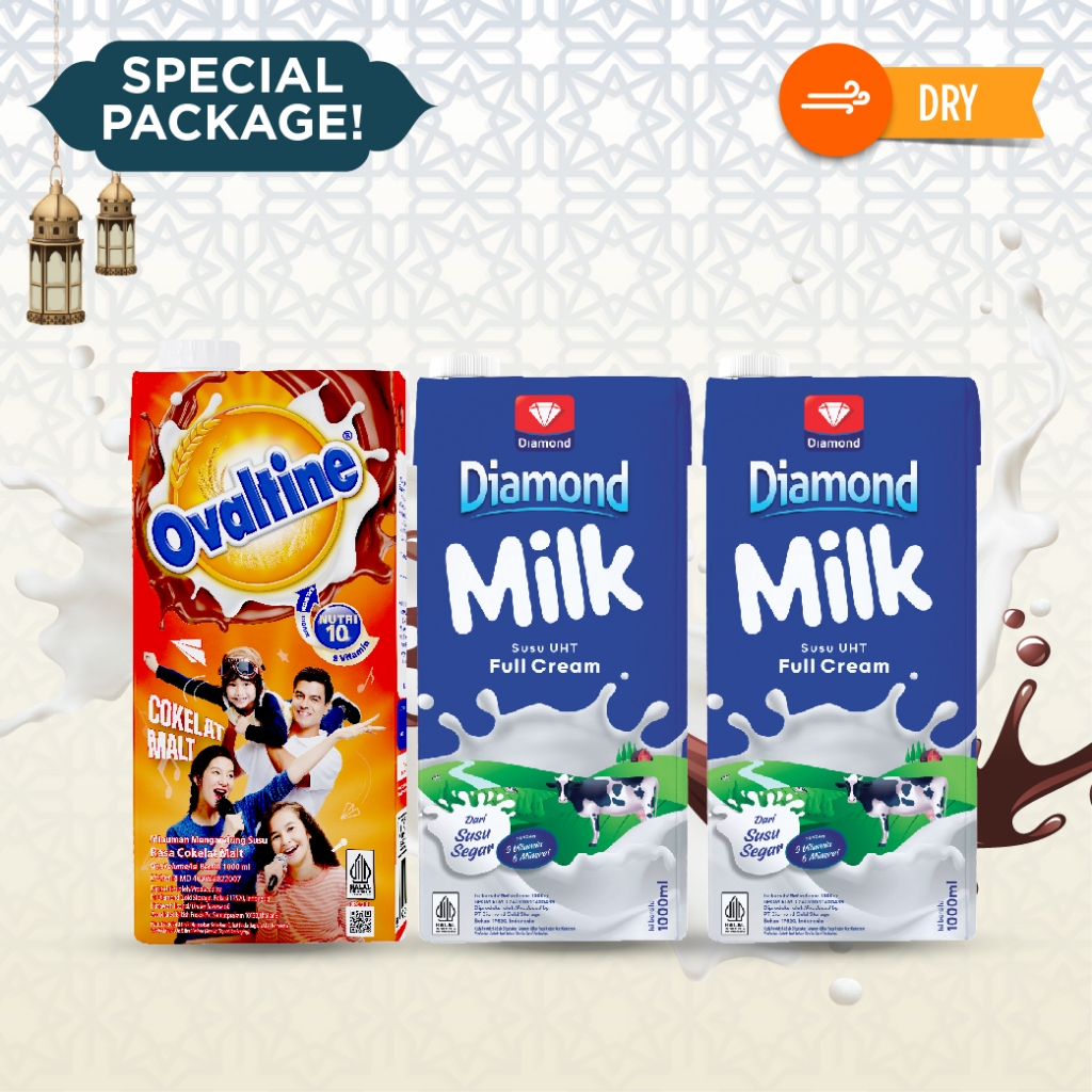 Jual DIAMOND MILK UHT FULL CREAM 1LT 2PCS + OVALTINE MILK UHT CHOCOLATE MALT 1LT 1PC | Shopee ...