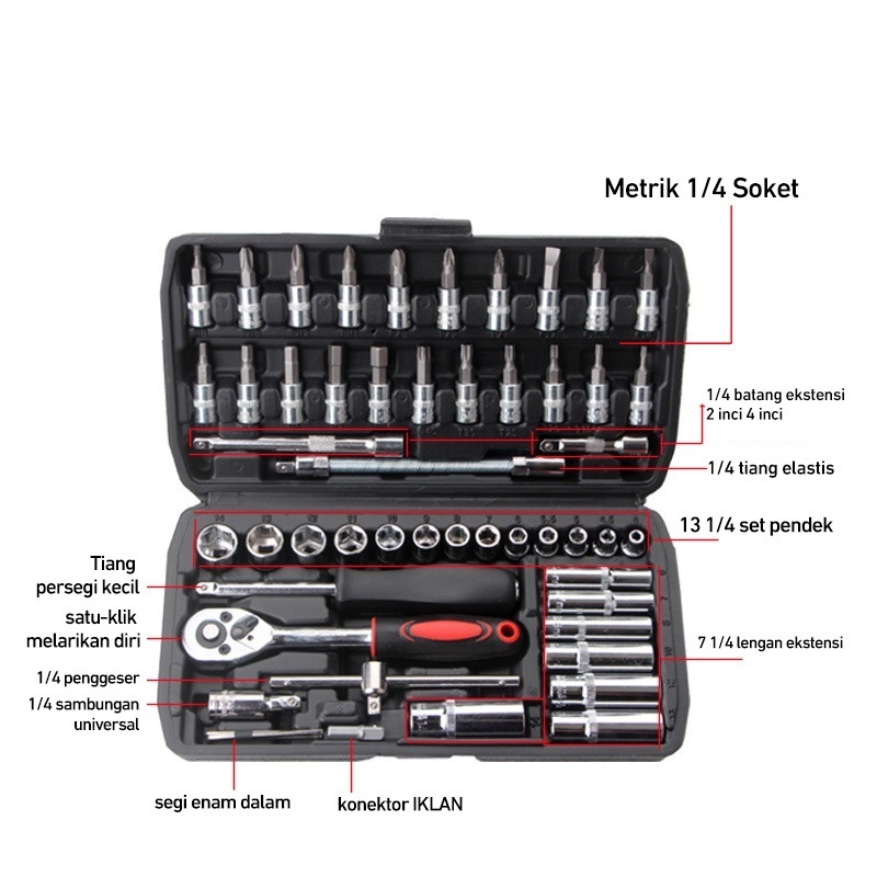 Jual Kunci tracker full set 46 pcs,kunci set lengkap,tool kit set,kunci sok,kunci Sok Full Set ...