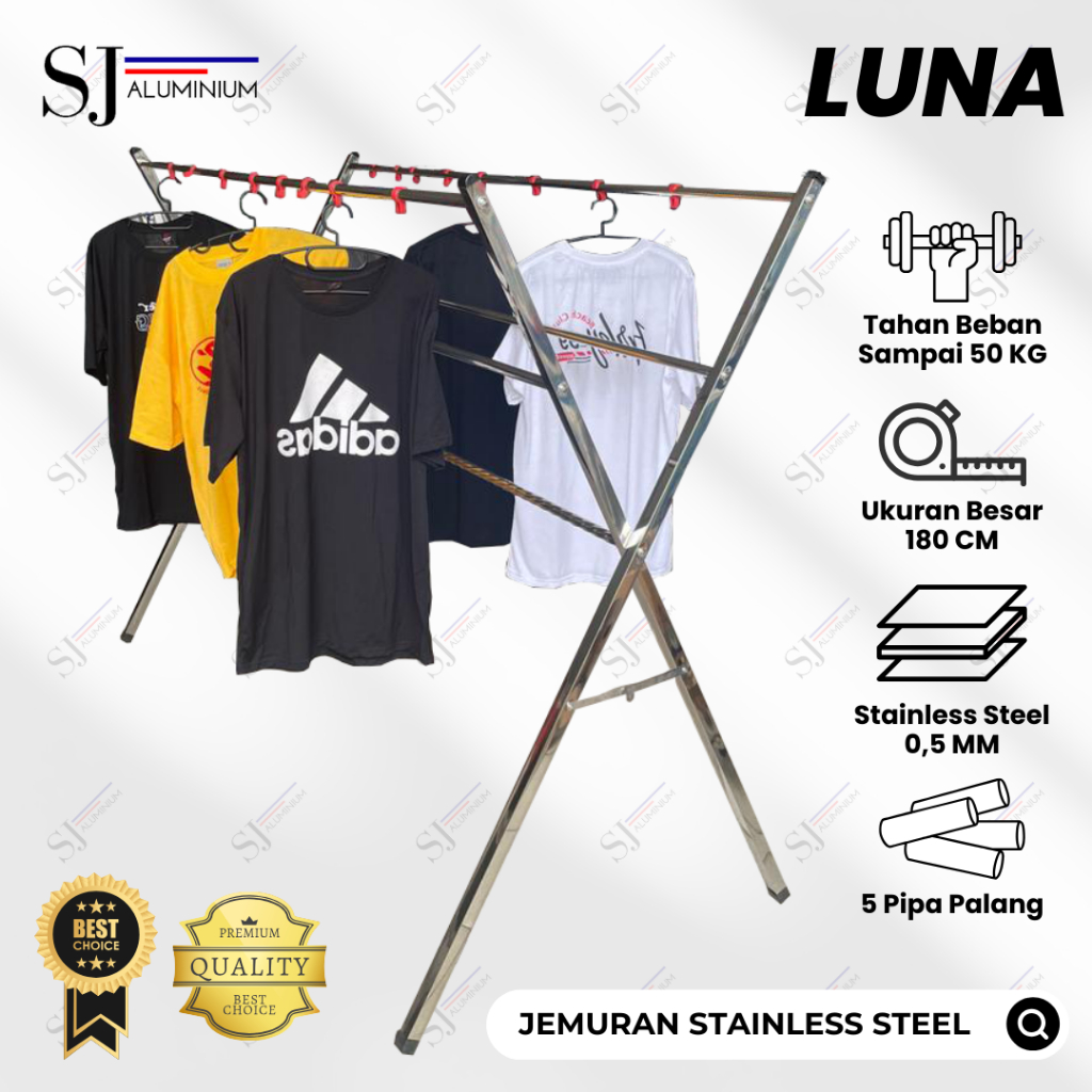 Jual LUNA - Jemuran Baju / Pakaian Lipat Stainless Steel Palang 5 / Jemuran Rak Handuk Jumbo ...