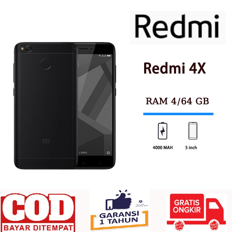 Jual hp new Xiaomi Redmi 4X RAM 4/64 GB hitam baru promo new fullset ...