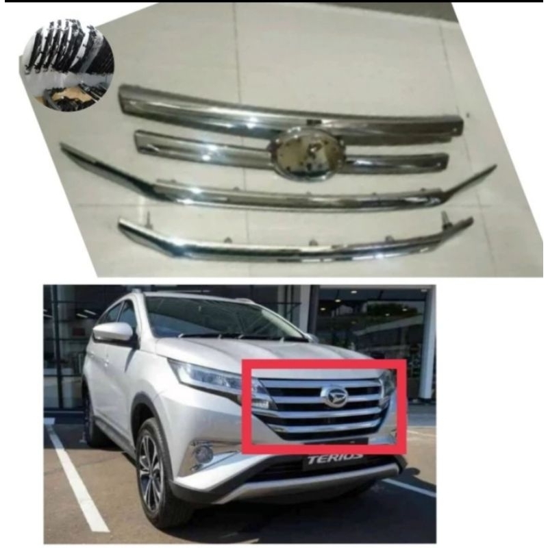 Jual moulding list grill rush terios 2018-2023 full crhome original ...