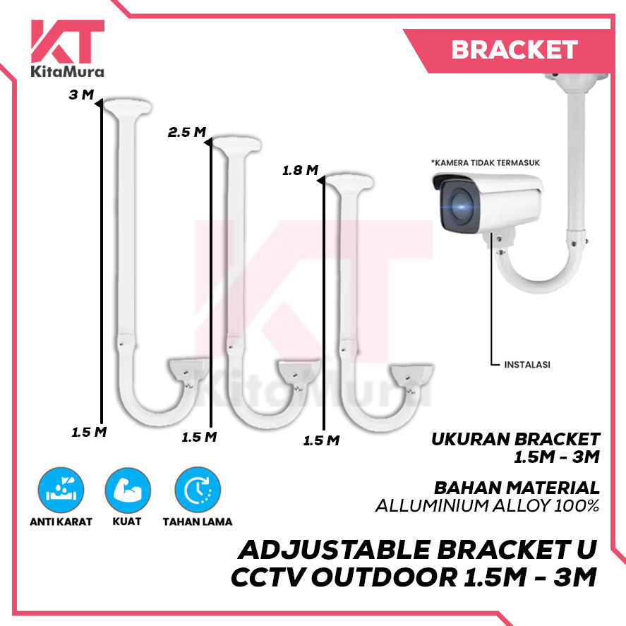 Jual Adjustable Bracket Tiang U CCTV , Panjang Bracket 1,5M-3M | Shopee Indonesia