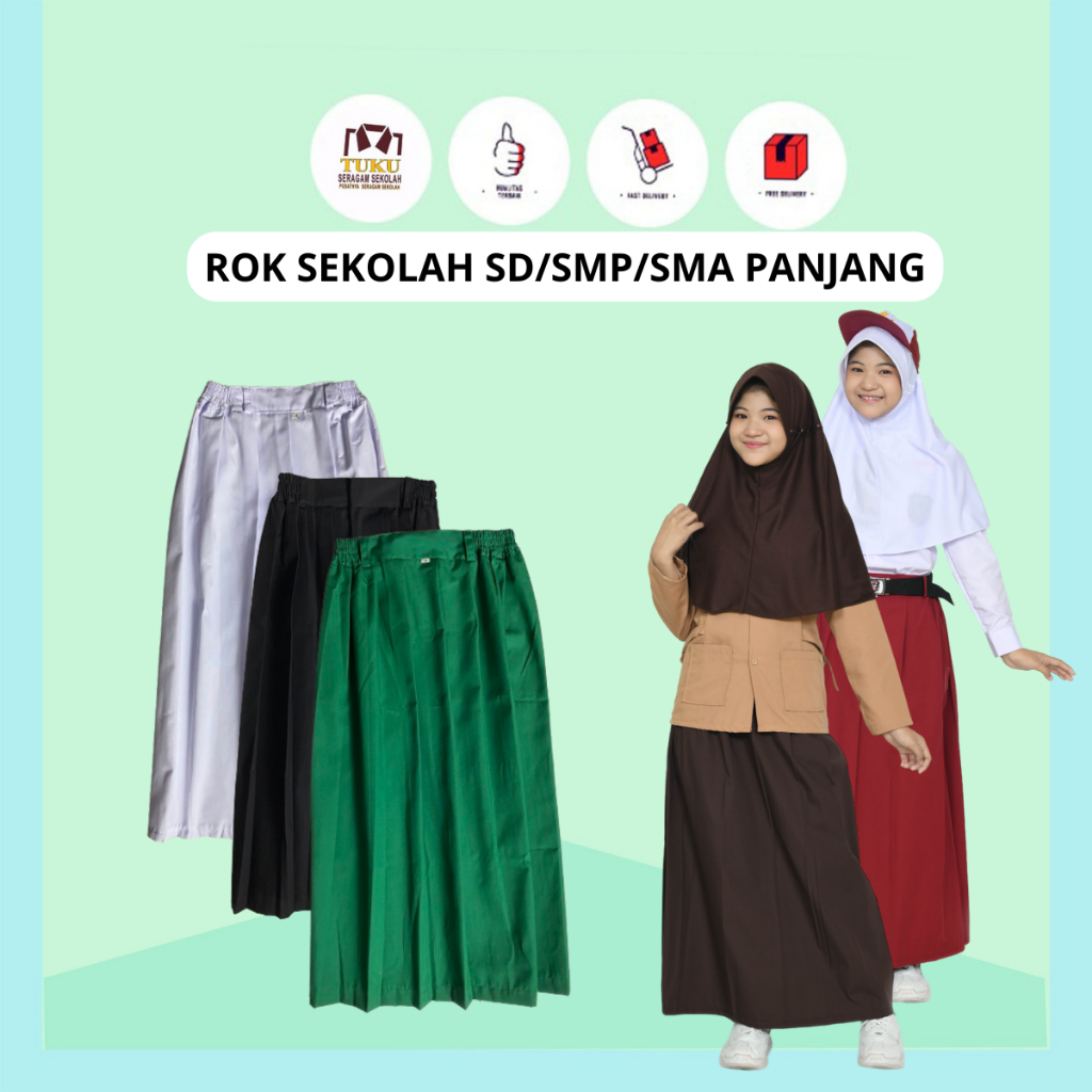 Jual Seragam Sekolah SD SMP SMA Rok Rempel Panjang Anak Perempuan warna Hitam Putih Pramuka ...