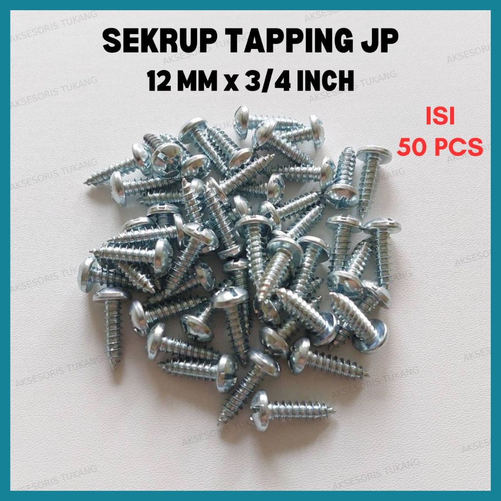 Jual Sekrup Cacing JP 12 mm x 3/4 inch Isi 50 Pcs / Skrup Tapping 12mm ...