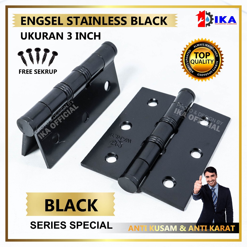 Jual Engsel Pintu Rumah Hitam Doff 3 Inci Inci Inci Door Hinges Black ...