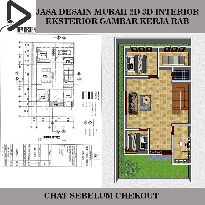 Jual Desain Denah Berwarna Furniture Layout GAMBAR RUMAH MINIMALIS ...