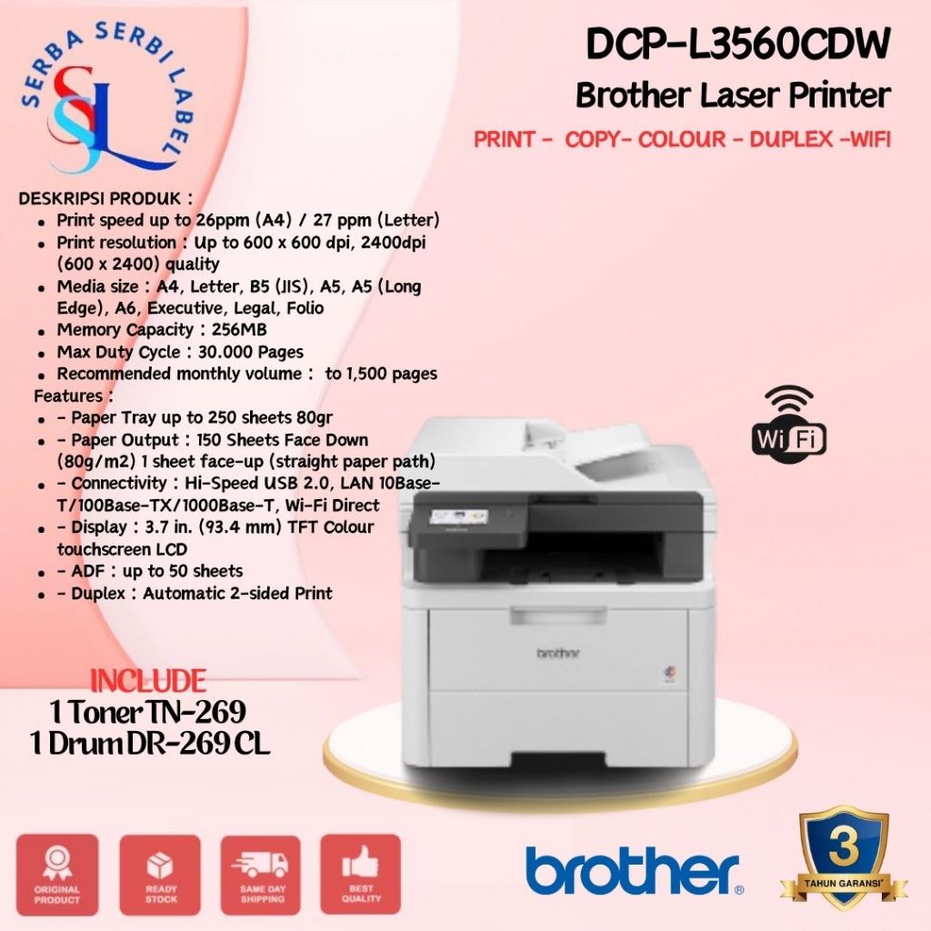 Jual Printer Brother Color DCP-L3560CDW L-3560 CDW Laser Colour AIO ...