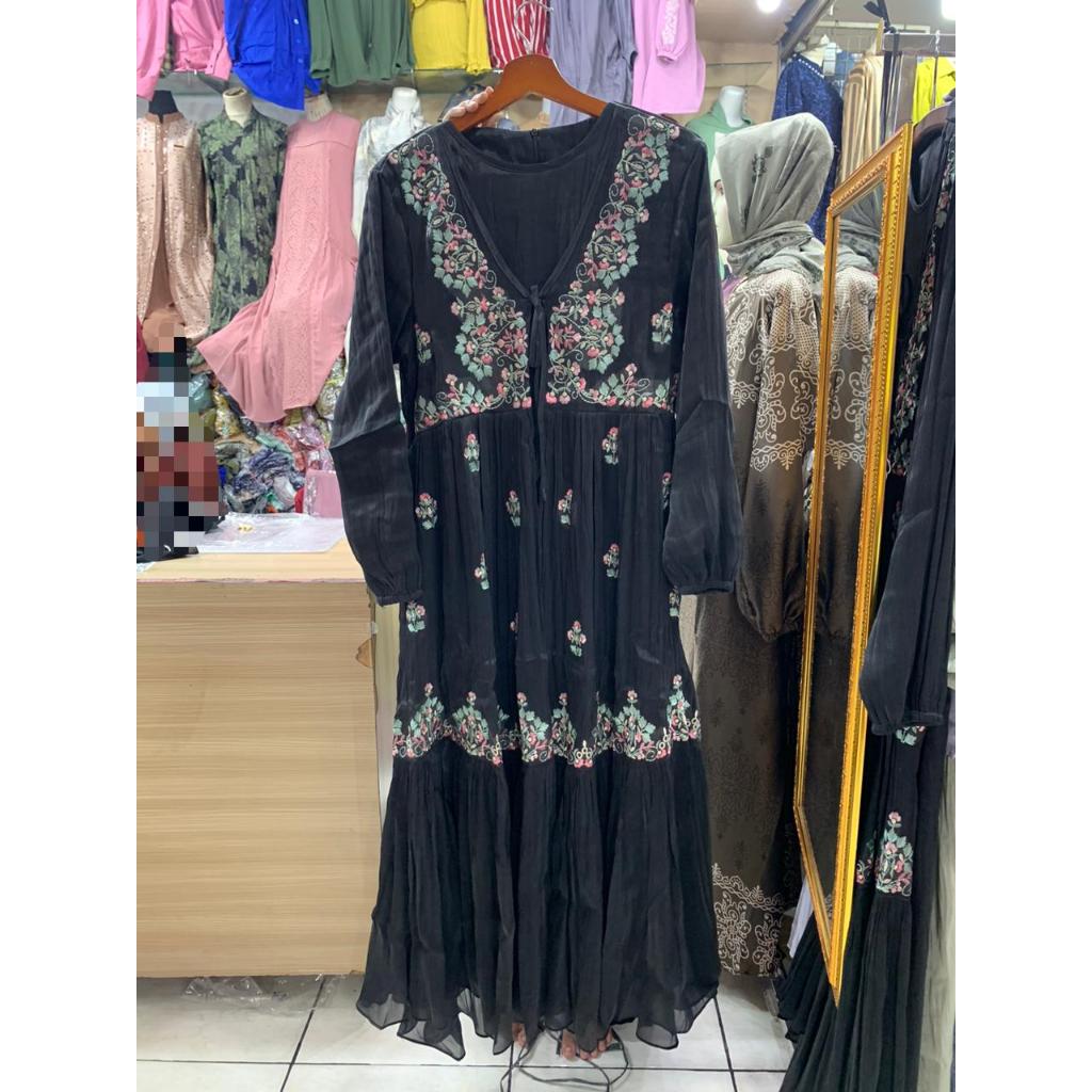 Jual GAMIS SHIMER BORDIR TALI TENGAH PREMIUM (HITAM) | Shopee Indonesia