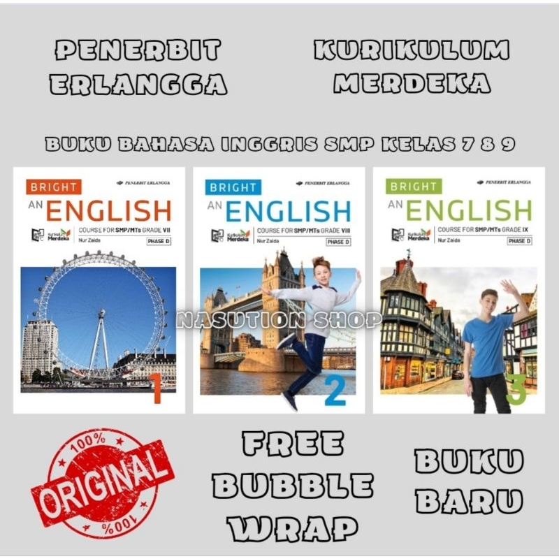 Jual Buku BRIGHT AN ENGLISH Kelas 1 2 3 / 7 8 9 SMP/MTs Erlangga Kurikulum Merdeka Km Bahasa ...