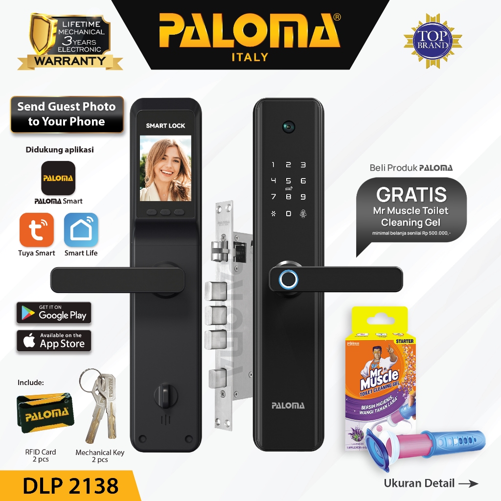 Jual PALOMA DLP 2138 Smart Lock Camera Door Viewer Kunci Pintu Digital ...
