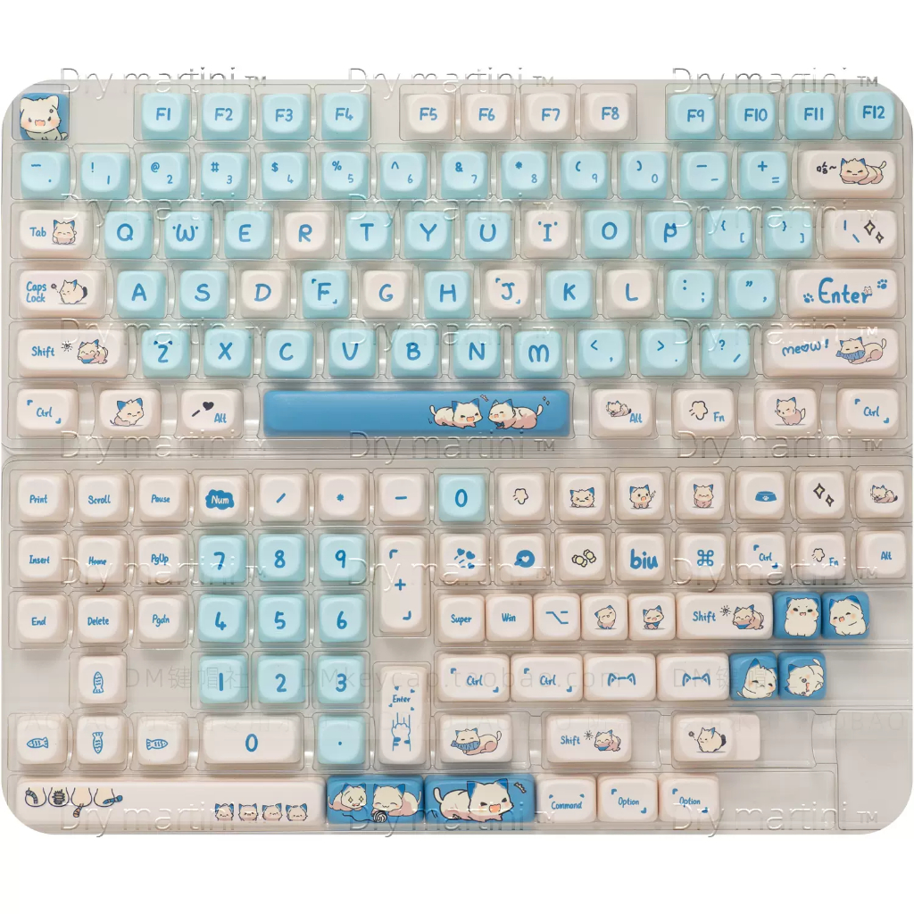 Jual Bijou LUCY LC142 Cute Angry Cat Blue PBT 142 keys XDA Keycap Set ...