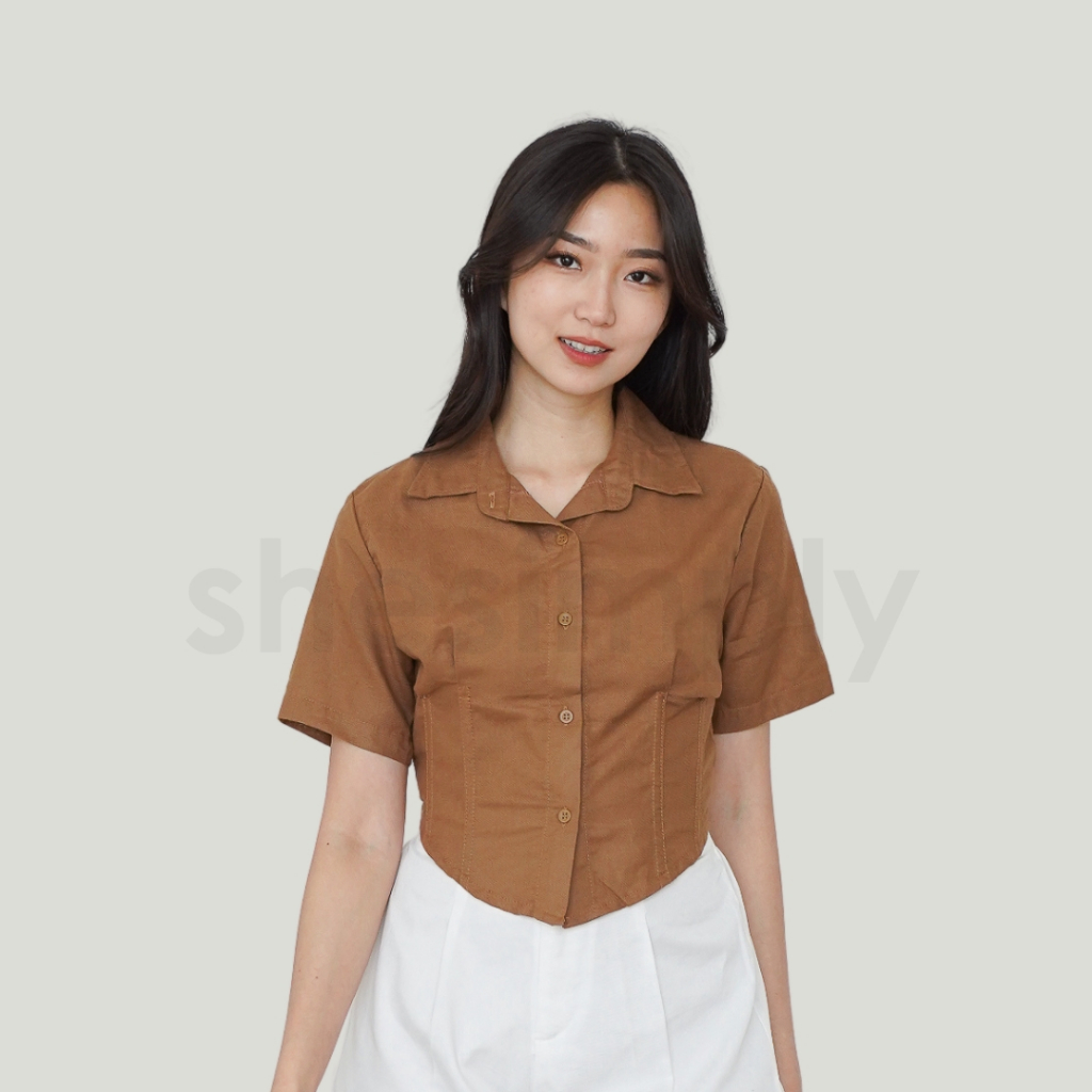 Jual Shesimply Yewon Kemeja Lengan Pendek Blouse Atasan Top Wanita ...