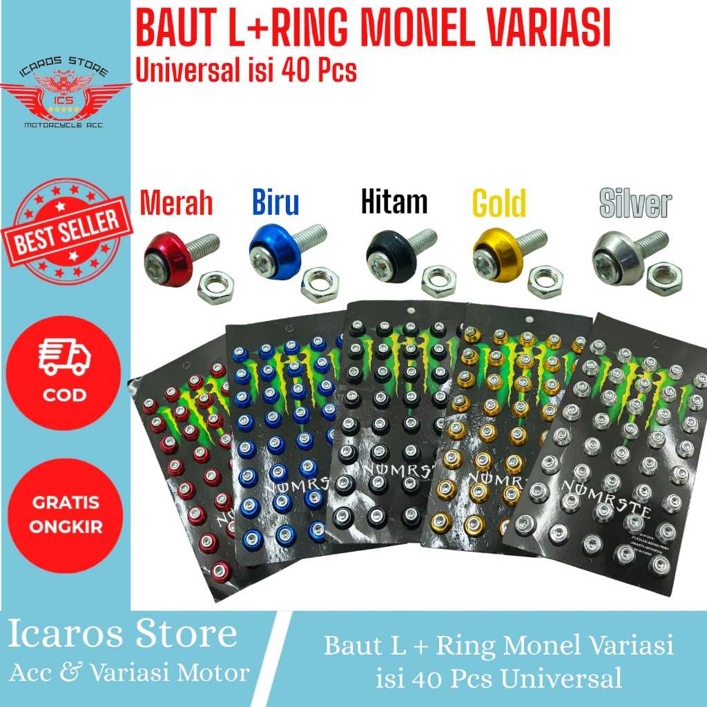 Jual Baut L + Ring Monel Variasi isi 40 pcs Universal | Shopee Indonesia