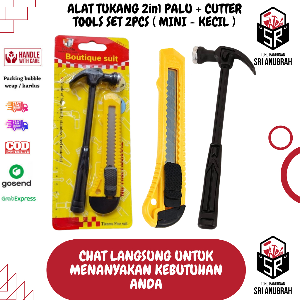 Jual Alat Tukang 2in1 Palu dan Cutter Tools Set 2PCS MINI - KECIL ...