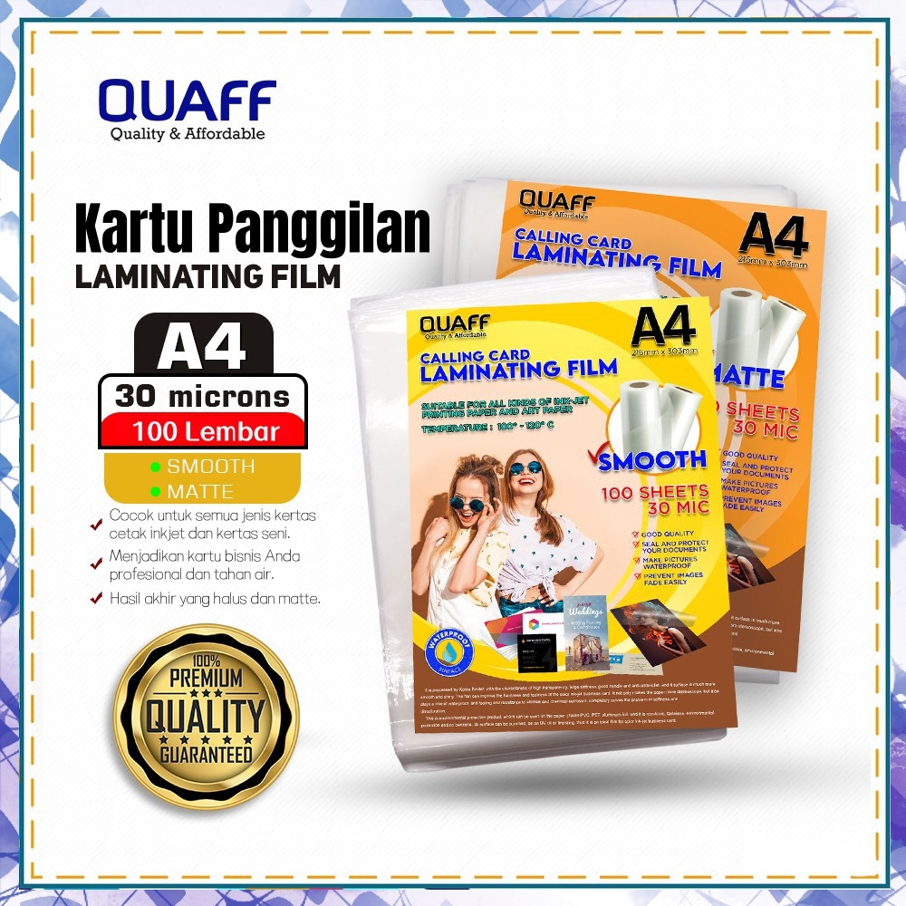 Jual QUAFF Calling Card Laminating Film A4 Ukuran 30 Mikron Matte dan ...