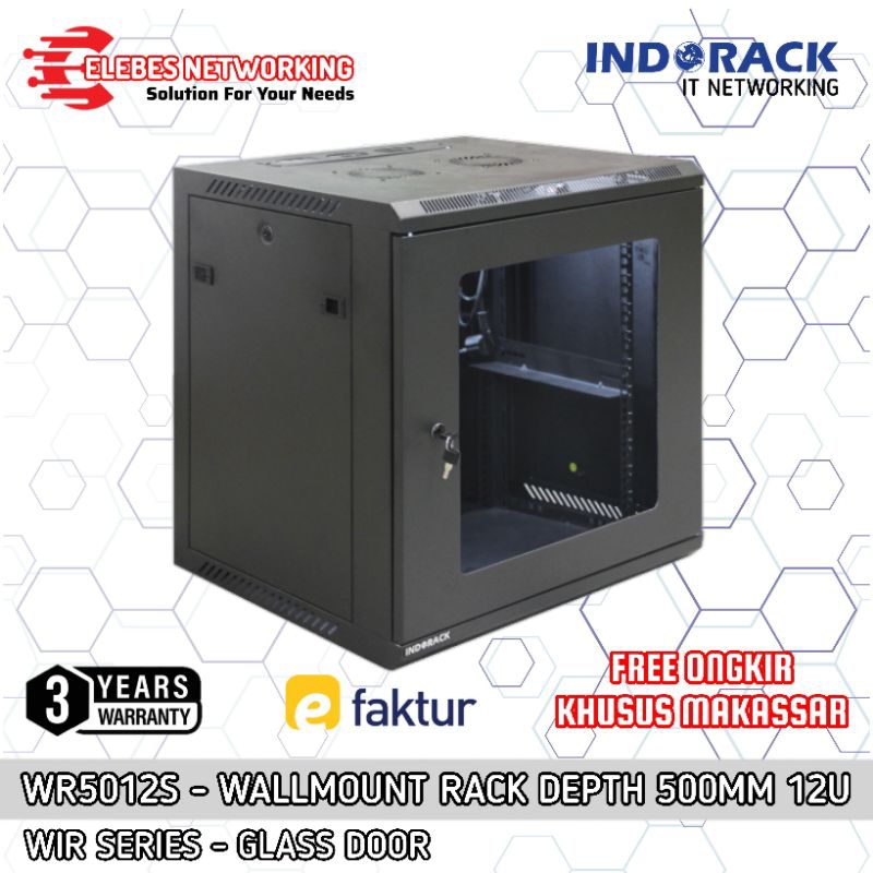 Jual WR5012S INDORACK Depth 500mm 12U Wallmount Rack Glass Door Rak ...