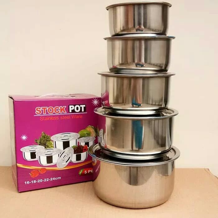 Jual STOCK POT / STOCKPOT / RANTANG / PANCI SET STAINLESS STEEL - 5 PCS ...