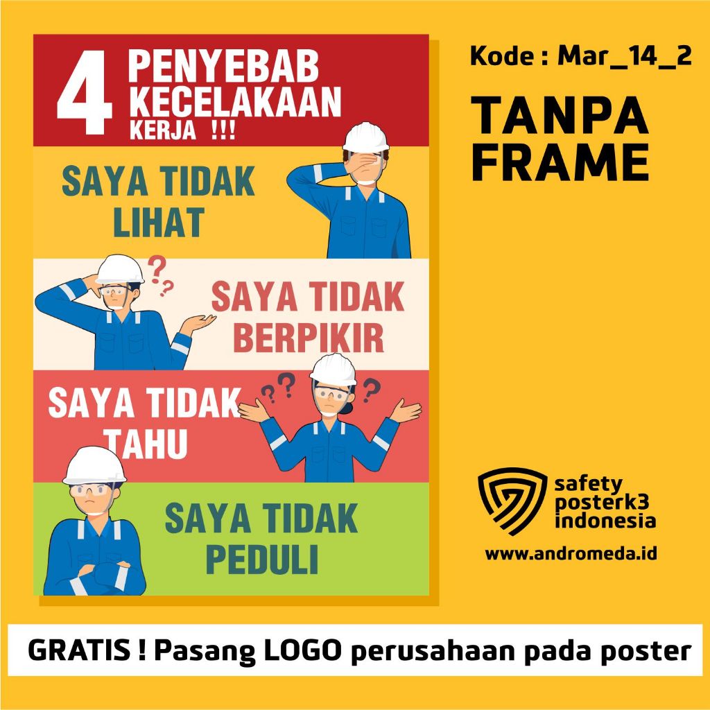 Jual Safety Poster K3: Penyebab Kecelakaan Kerja 14_2 A1_A1 Kontruksi ...