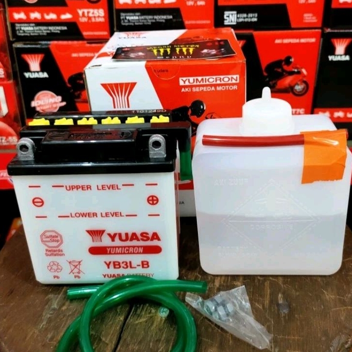 Jual AKI accu basah RX-King new Satri lumba dan Hiu YB3-LB 12Volt. Original Yuasa | Shopee Indonesia