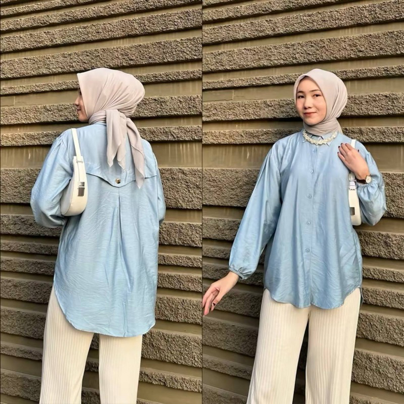 Jual Kemeja Wanita Laura Blouse Polo Linen Premium Atasan Fashion ...