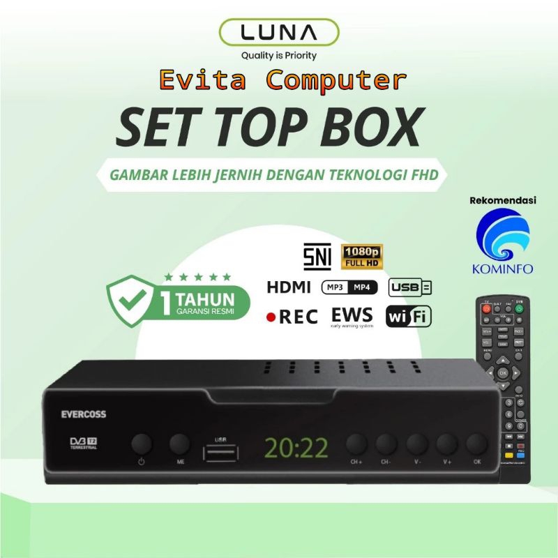 Jual Set Top Box LUNA X EVERCOSS Penerima Siaran TV Digital Receiver ...
