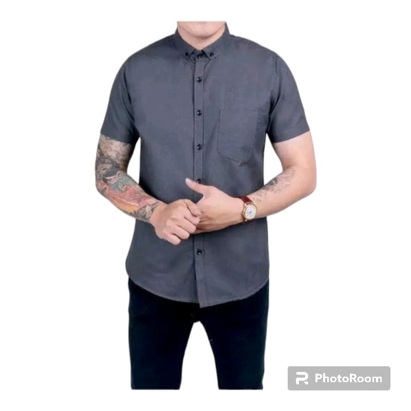 Jual kemeja hem polos pria casual formal lengan pendek murah | Shopee ...