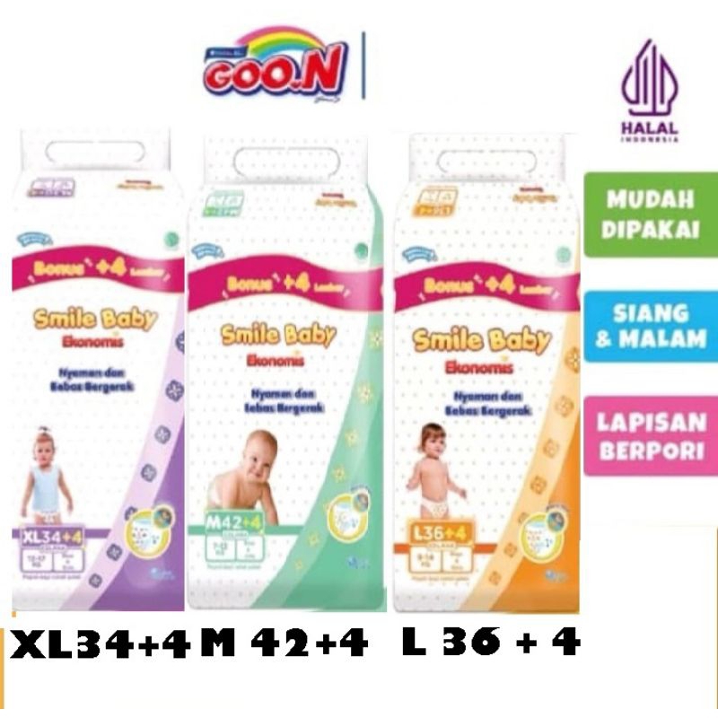 Jual Goon Smile Baby Ekonomis KEMASAN JUMBO M42+4 / L36+4 / XL34+4 | Shopee Indonesia
