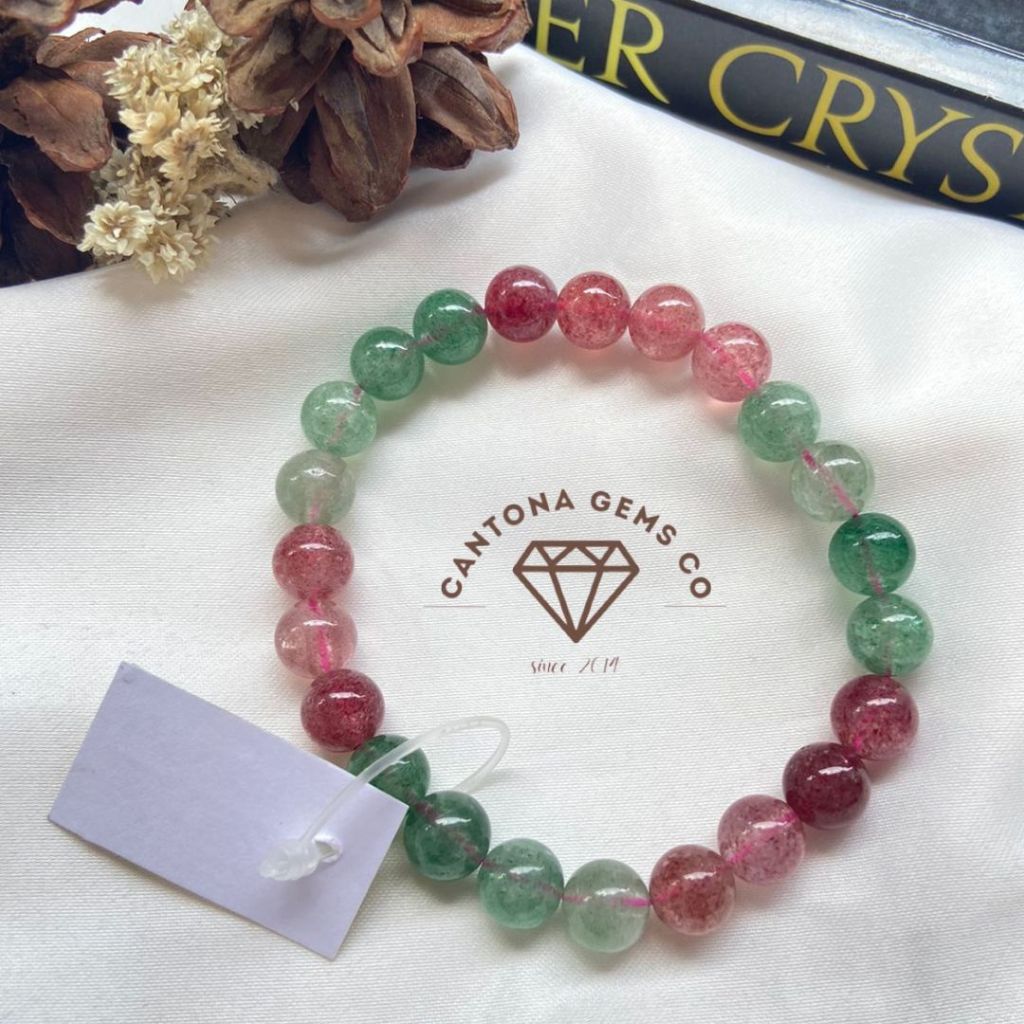Jual Gelang Batu Alam Asli Mix Strawberry Quartz 8mm | Shopee Indonesia