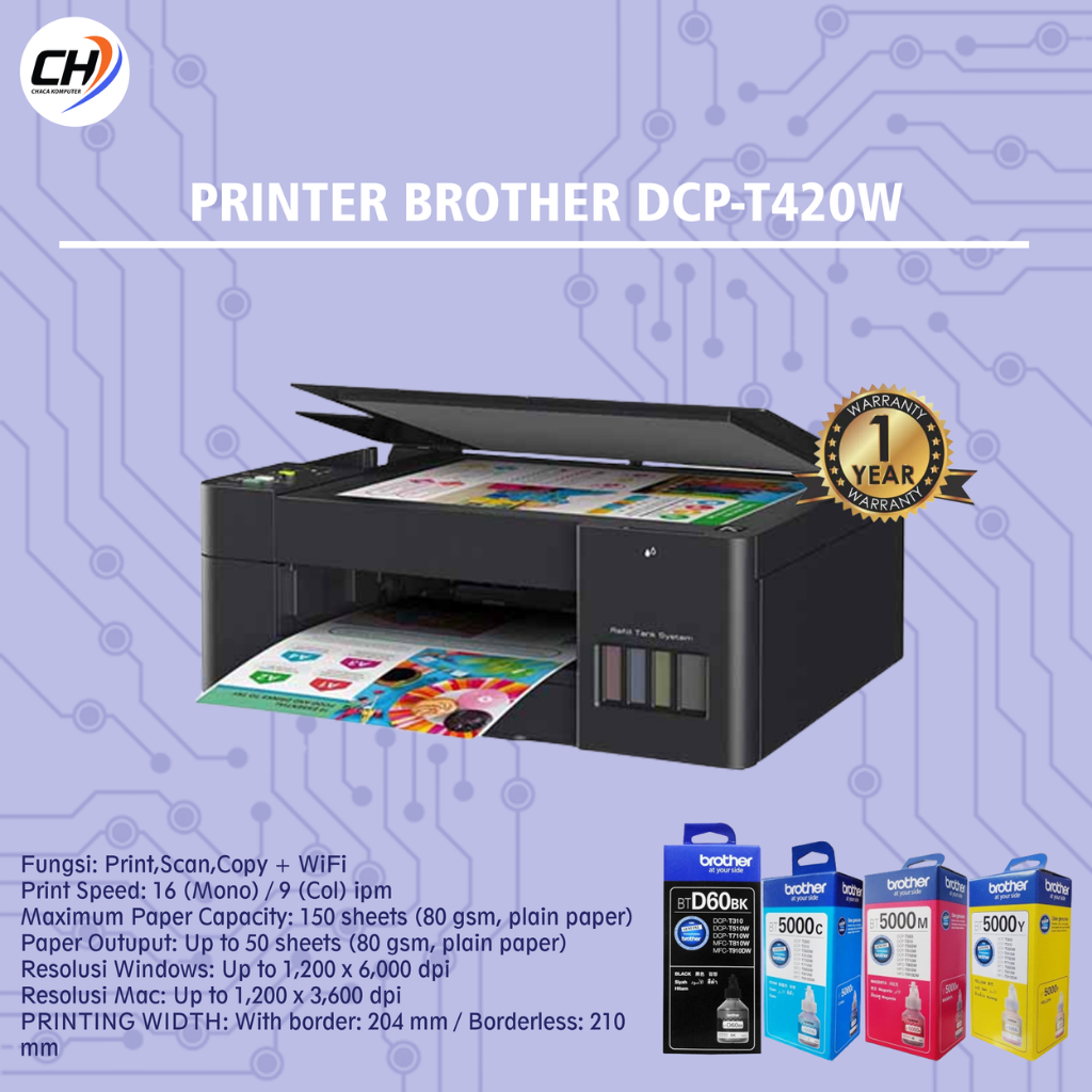 Jual Printer Brother DCP-T420W - Tinta Brother BTD60BK BT5000 (Warna ...