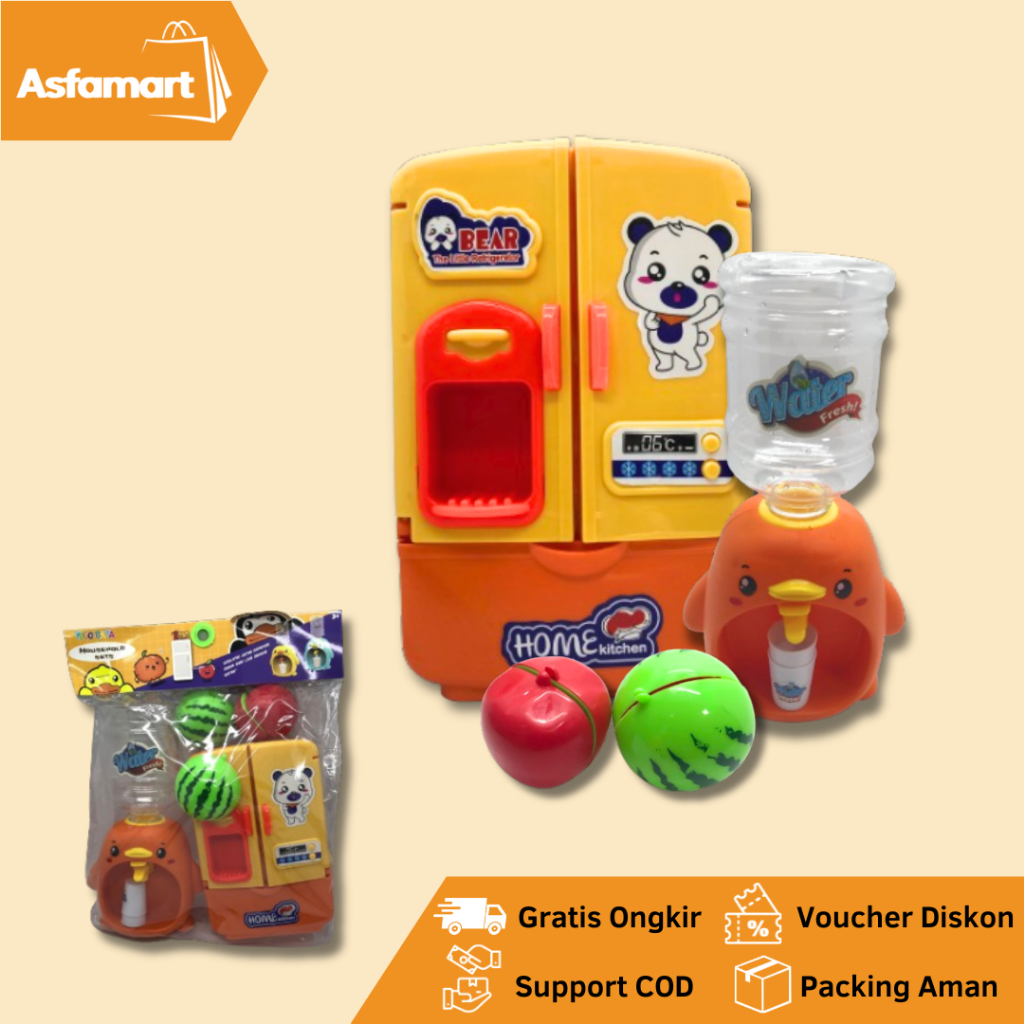 Jual Mainan Anak Masak Masakan 1 Set Kulkas Dan Dispenser Bebek Galon ...