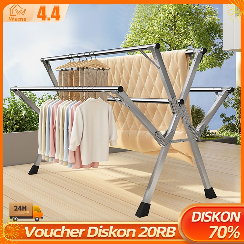 Jual Jemuran Baju Lipat Stainless Steel 5 Tiang Jemuran Baju Portable ...