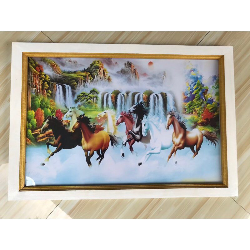 Jual hiasan dinding gambar kuda berlari disungai plus variasi bingkai ...