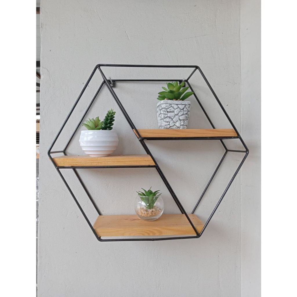 Jual Hexagonal 3 Tingkat / Rak Dinding Hexagonal Besi / Pajangan ...