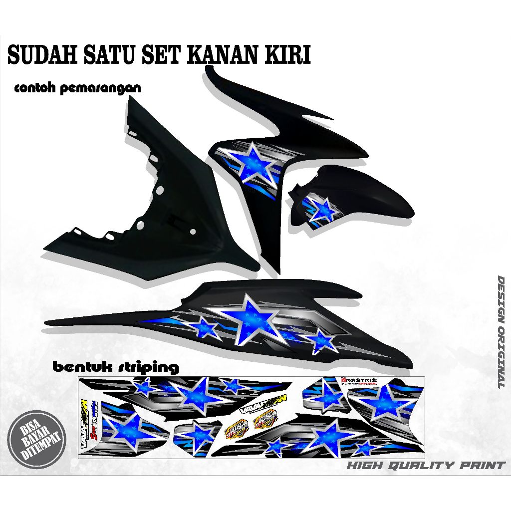 Jual striping sticker variasi vario 125 old kzr motif bintang racing ...