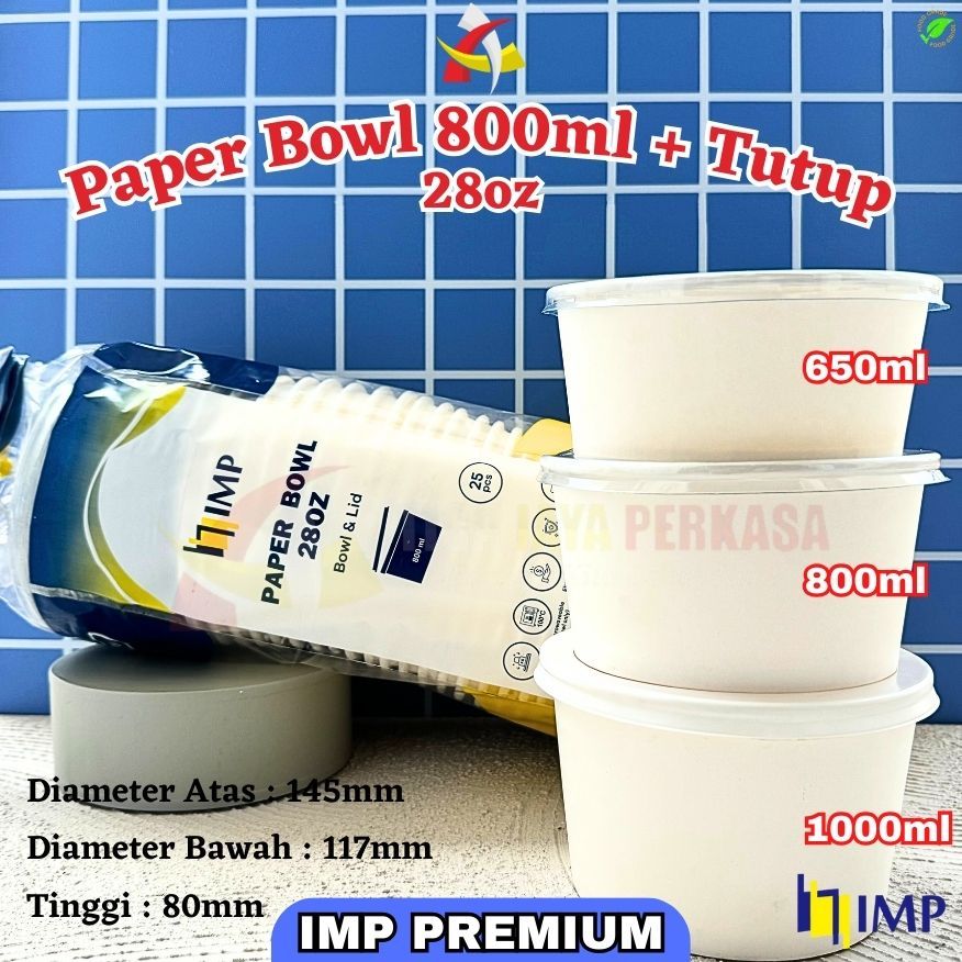 Jual [IMP Premium] Paper Bowl 800ml + Tutup / Paper Bowl 28 Oz ...
