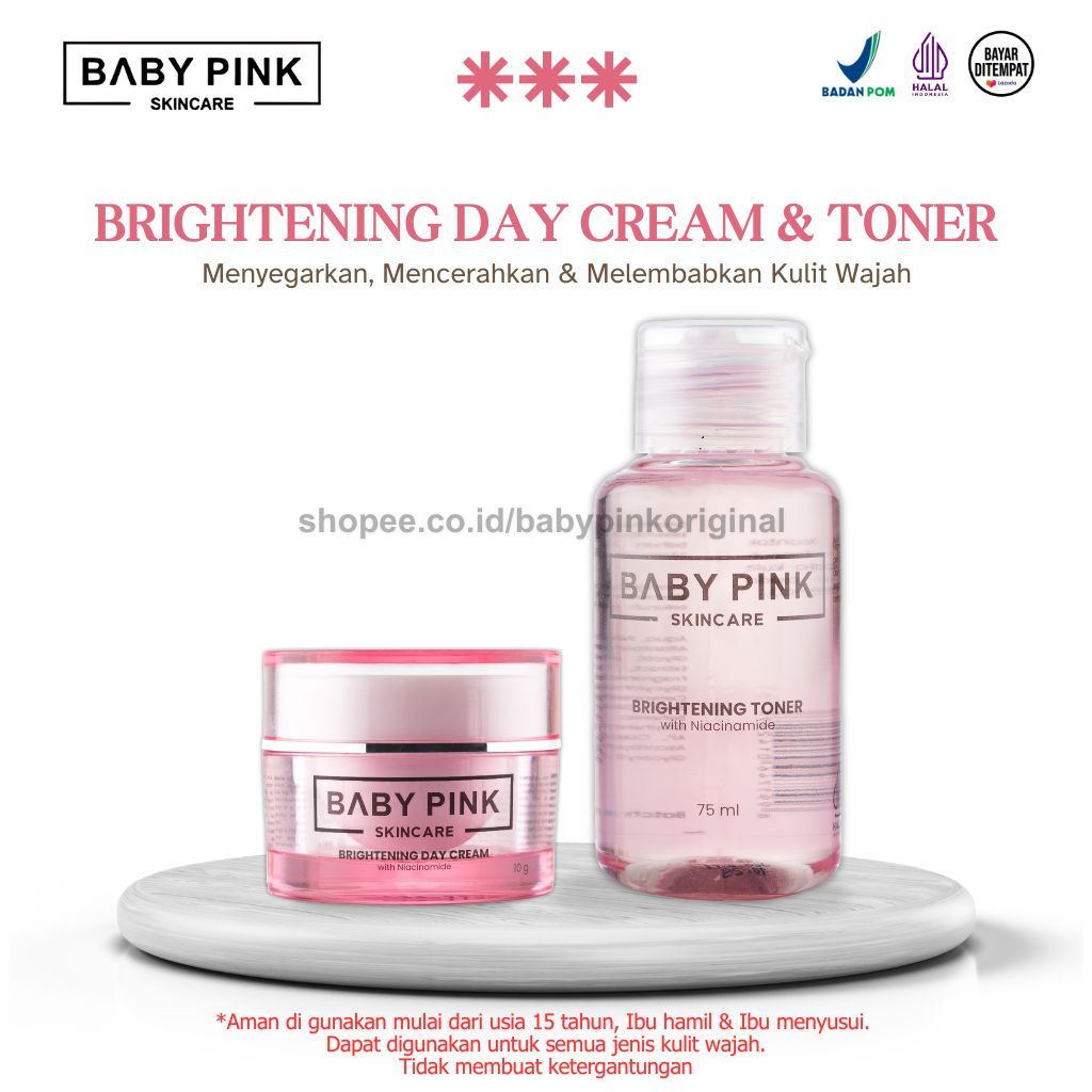 Jual Glowing Day Cream & Toner Baby Pink Skincare Mencerahkan Kulit ...