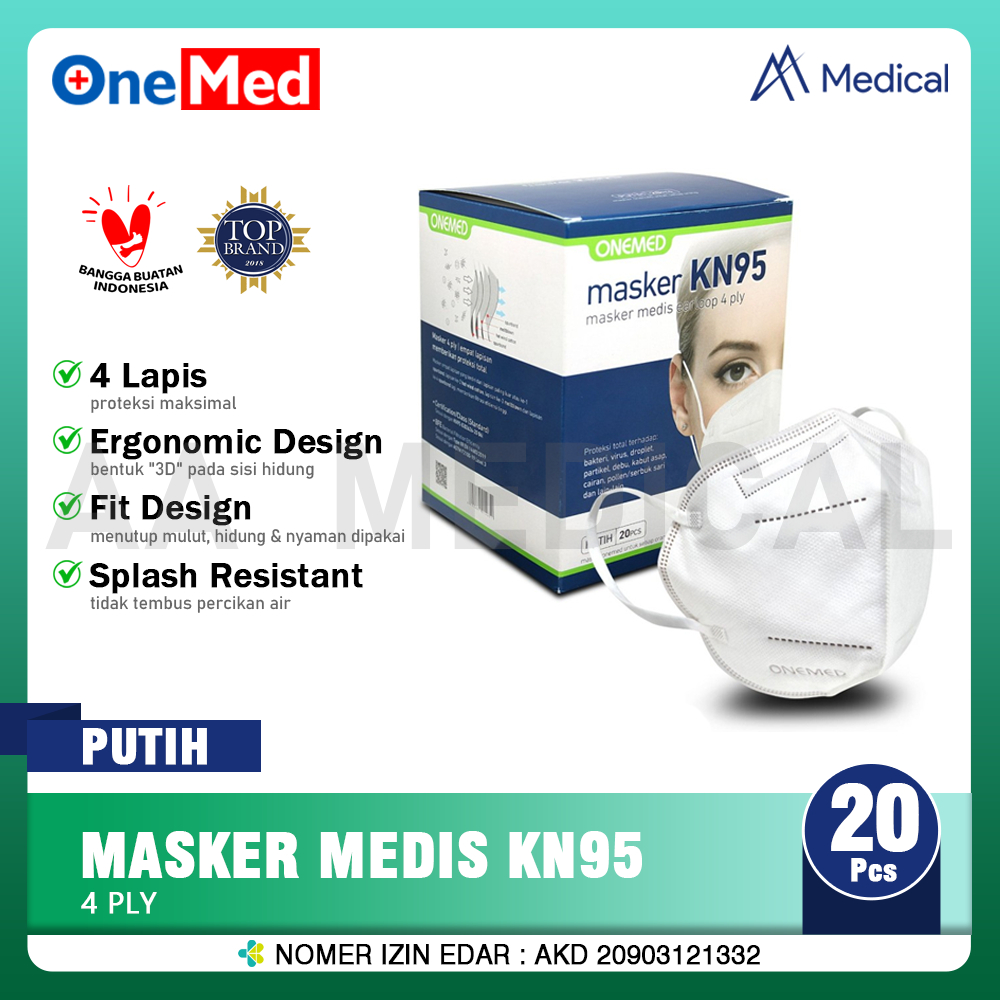 Jual ONEMED Masker Karet Medis KN95 4 Ply Box Isi 20 Pcs | Shopee Indonesia