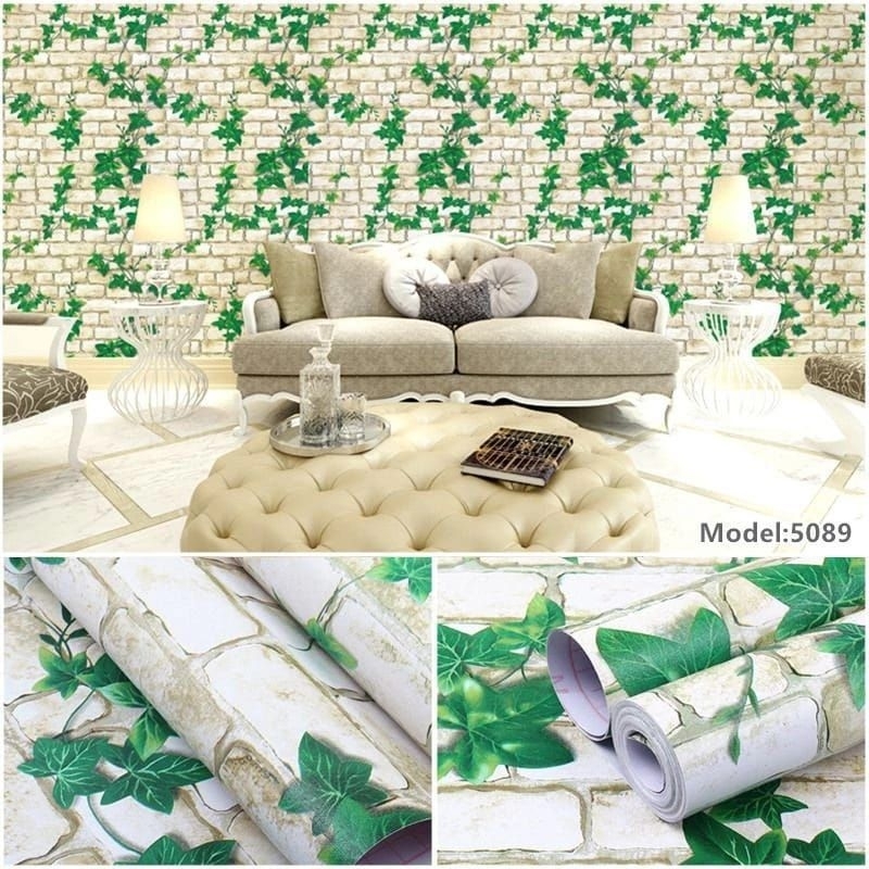 Jual [ 45 CM x -+8 METER ] WALLPAPER STIKER / WALLSTIKER DINDING MOTIP BATU ALAM DAUN HIJAU ...