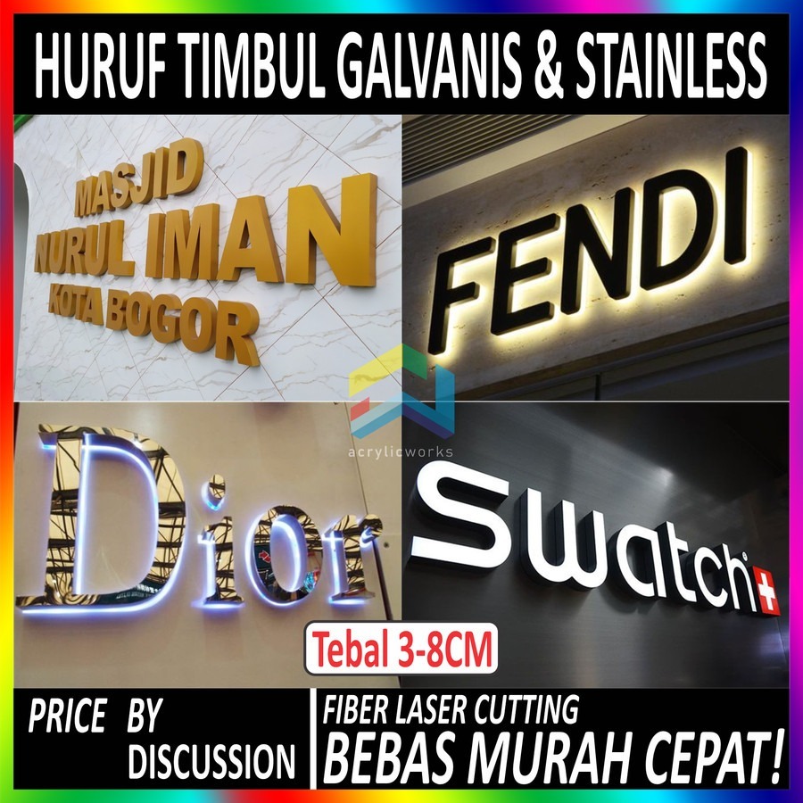 Jual Huruf Timbul Letter 3D Galvanis Stainless NYALA LED BEBAS MURAH ...