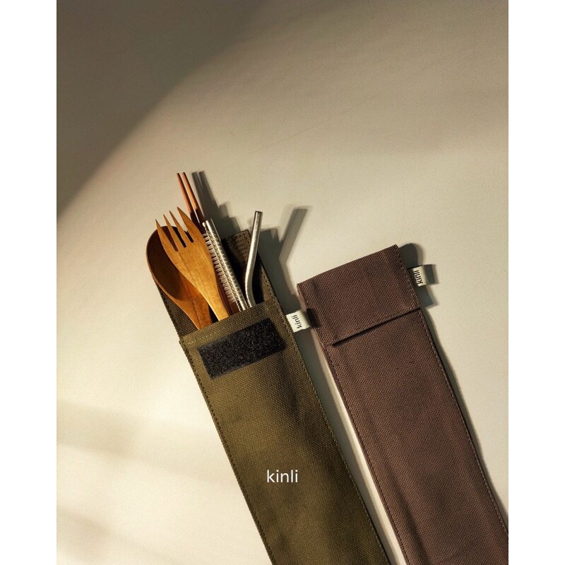 Jual kinli travel cutlery set with canvas pouch set peralatan makan ...