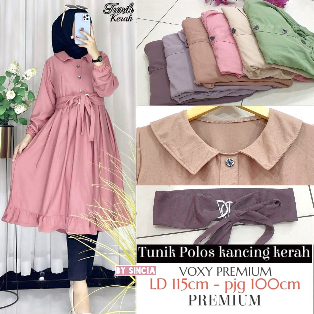 Jual Tunik rempel model kerah kancing lengan karet wudhu dan tali ...