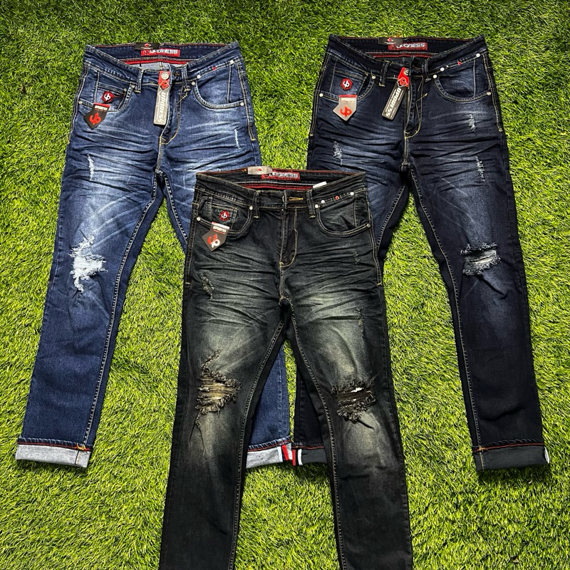 Jual UPGRESS Celana Jeans Sobek Lapis Sobek Lutut Pria Slim Fit Skinny ...