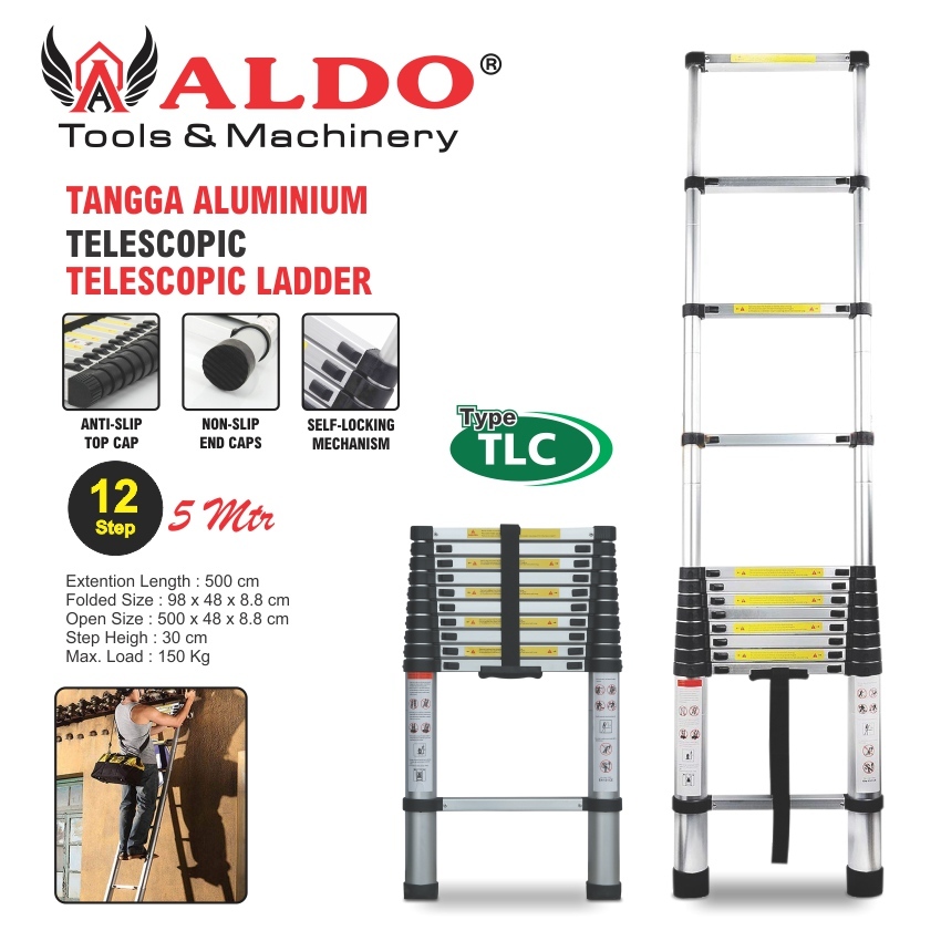 Jual TANGGA ALUMINIUM TELESCOPIC 12 STEP 5 METER / TELESCOPIC LADDER ...