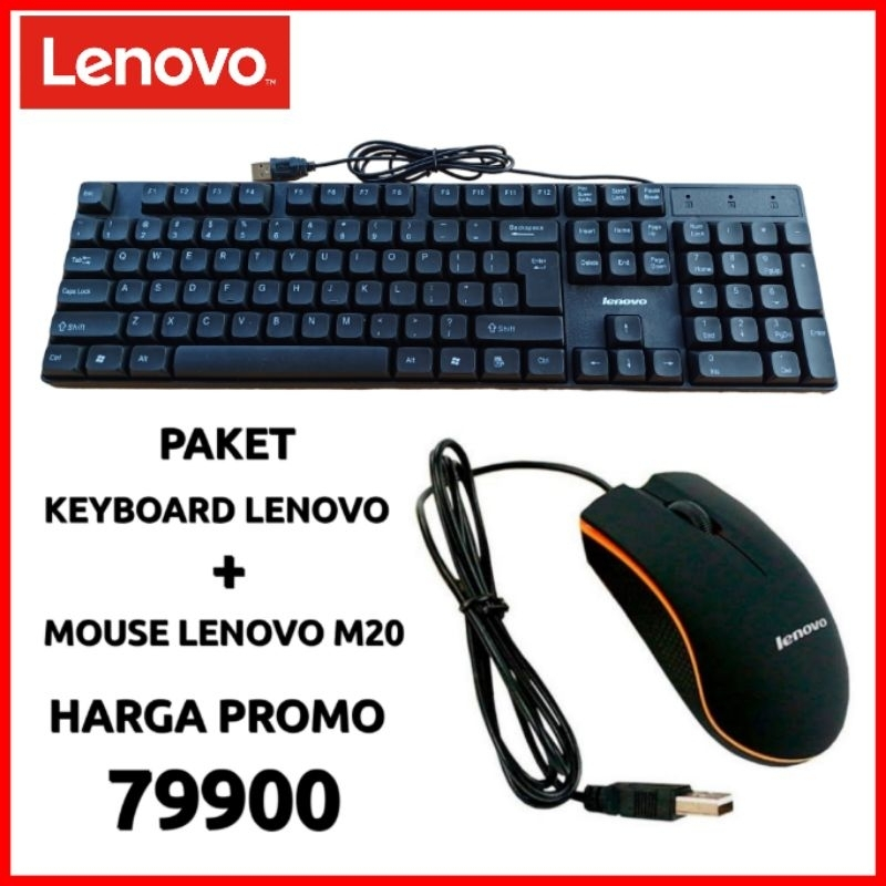 Jual PAKET KEYBOARD LENOVO K-2023 + MOUSE LENOVO M20 USB | Shopee Indonesia