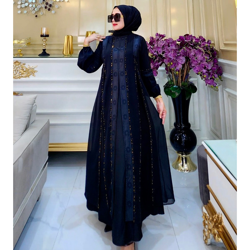 Jual GAMIS ABAYA TURKEY BORDIR BELAH SAMPING FULL HITAM MEWAH TERLARIS ...