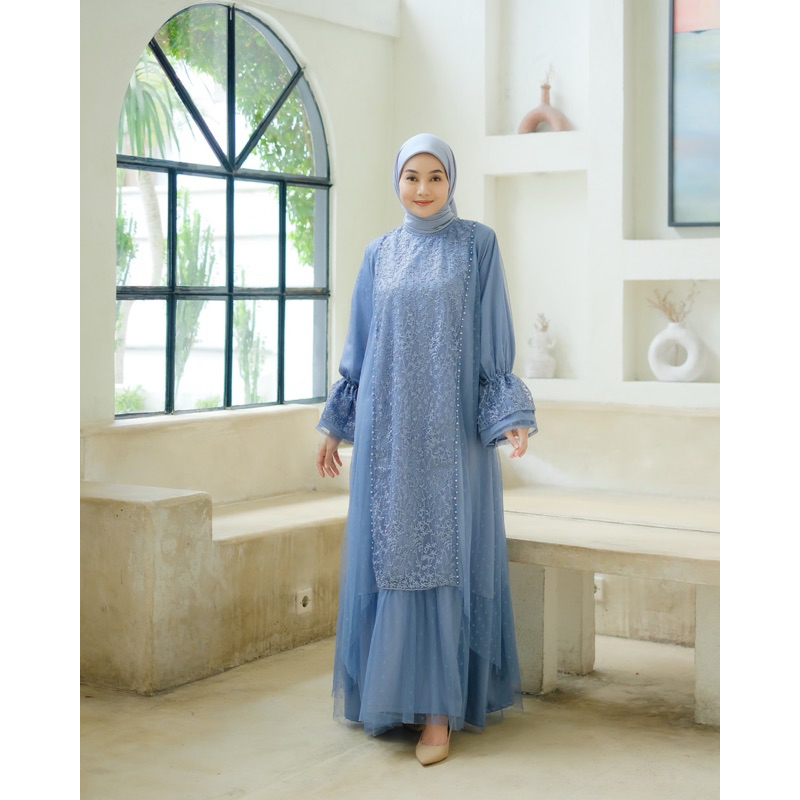 Jual Kalandra Dress Akirabutik - Gamis Modern Elegan Motif Tulle Bunga ...