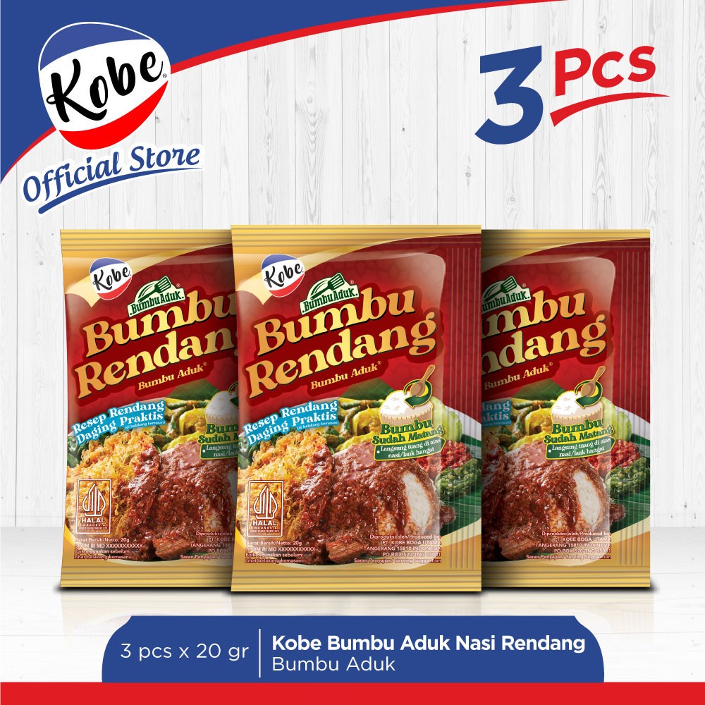 Jual KOBE BUMBU RENDANG 20gr x 3pcs (Isi 3 Sachet @20gr) BUMBU MASAK ...