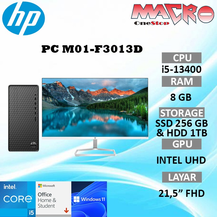 Jual HP PC Desktop M01-F3013D i5-13400 8GB SSD 256GB + HDD 1TB WIN11+OHS | Shopee Indonesia