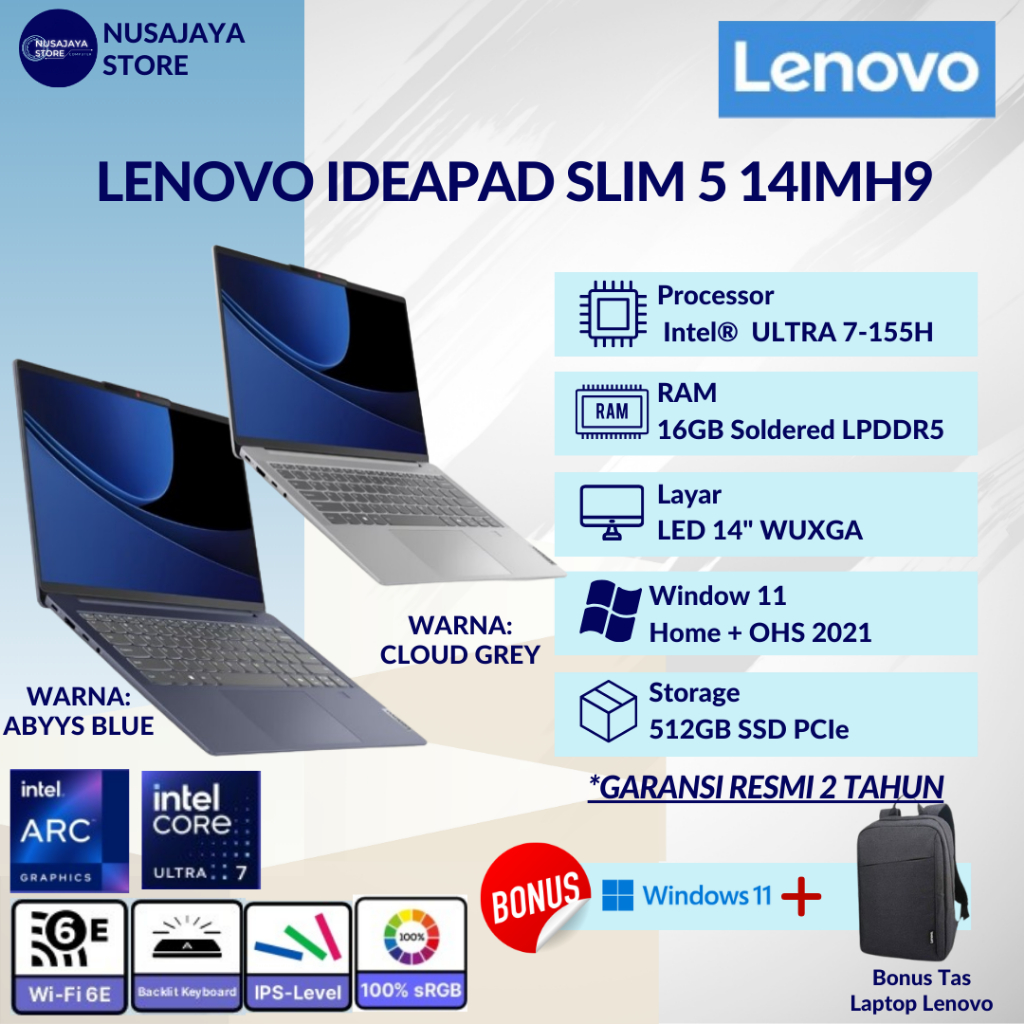 Jual LENOVO IdeaPad Slim 5 14IMH9 Ultra 7-155H 16GB 512GB 14" WUXGA W11 OHS | Shopee Indonesia